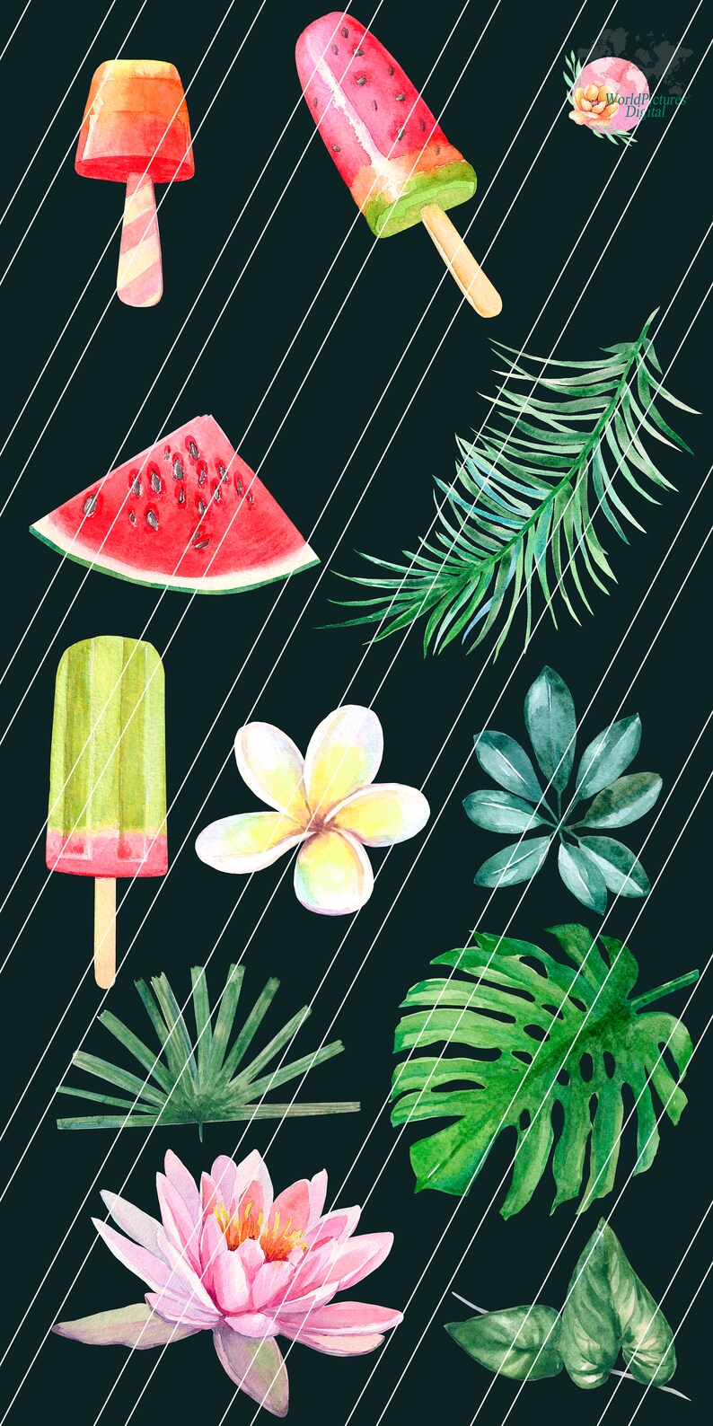 Watercolor Tropical Clipart , Summer Hand Painted Clip Art , Flamingo ...