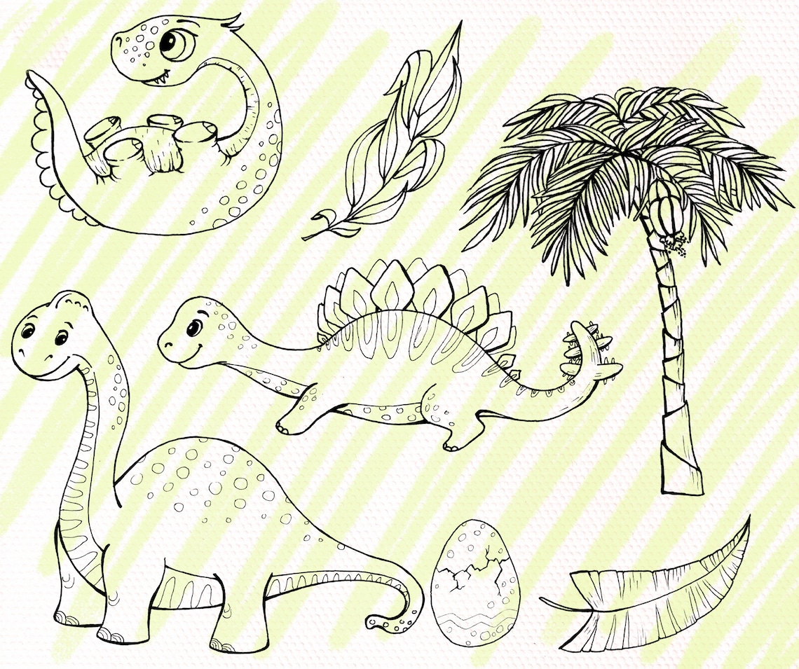 Dinosaur Clipart PNG: Hand-drawn Black Line Art (digital Download) - Etsy