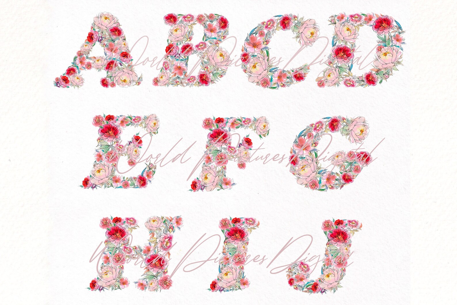 Flowers Alphabet Clipart, Floral Alphabet, Flowers Png, Watercolor ...