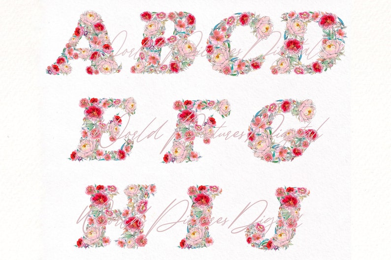 Flowers Alphabet Clipart, Floral Alphabet, Flowers Png, Watercolor ...