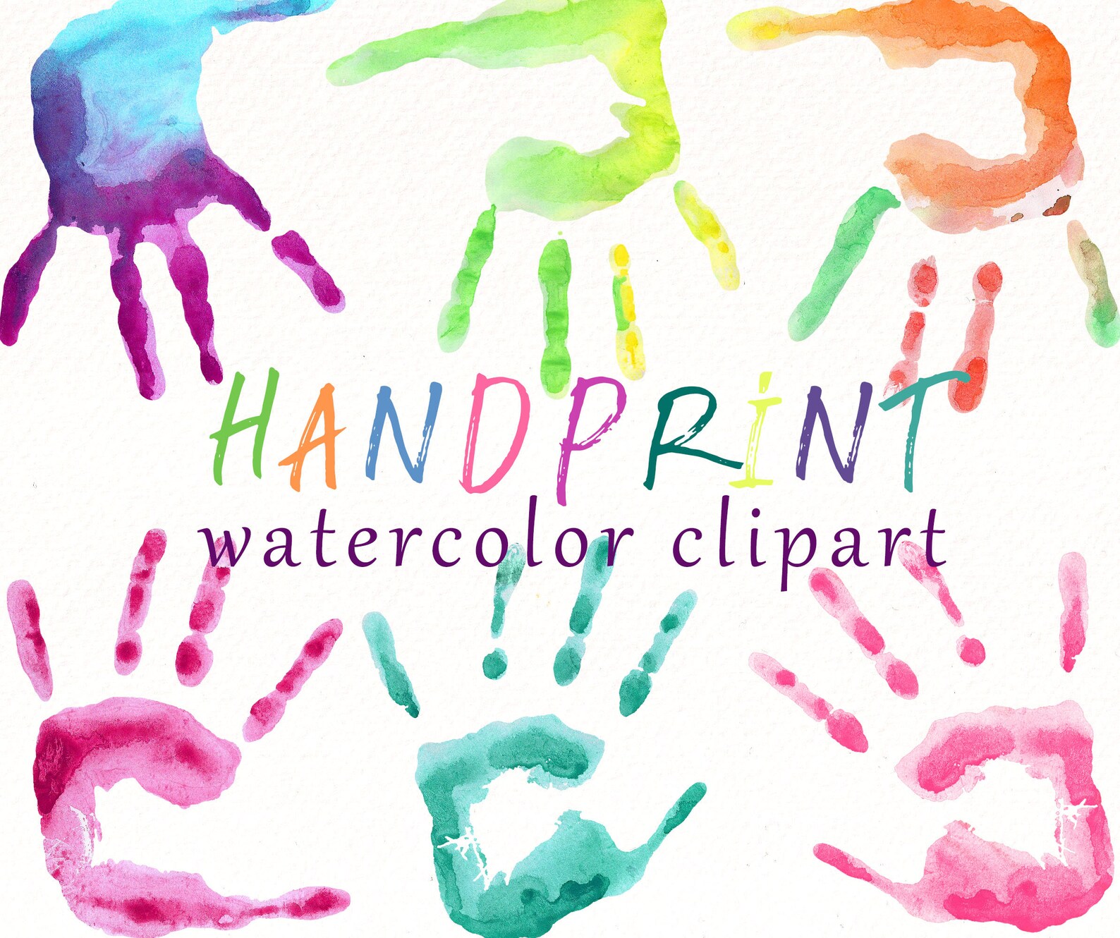 Watercolor Handprint Clipart , Hand Clip Art , Baby Hands Png Files for ...