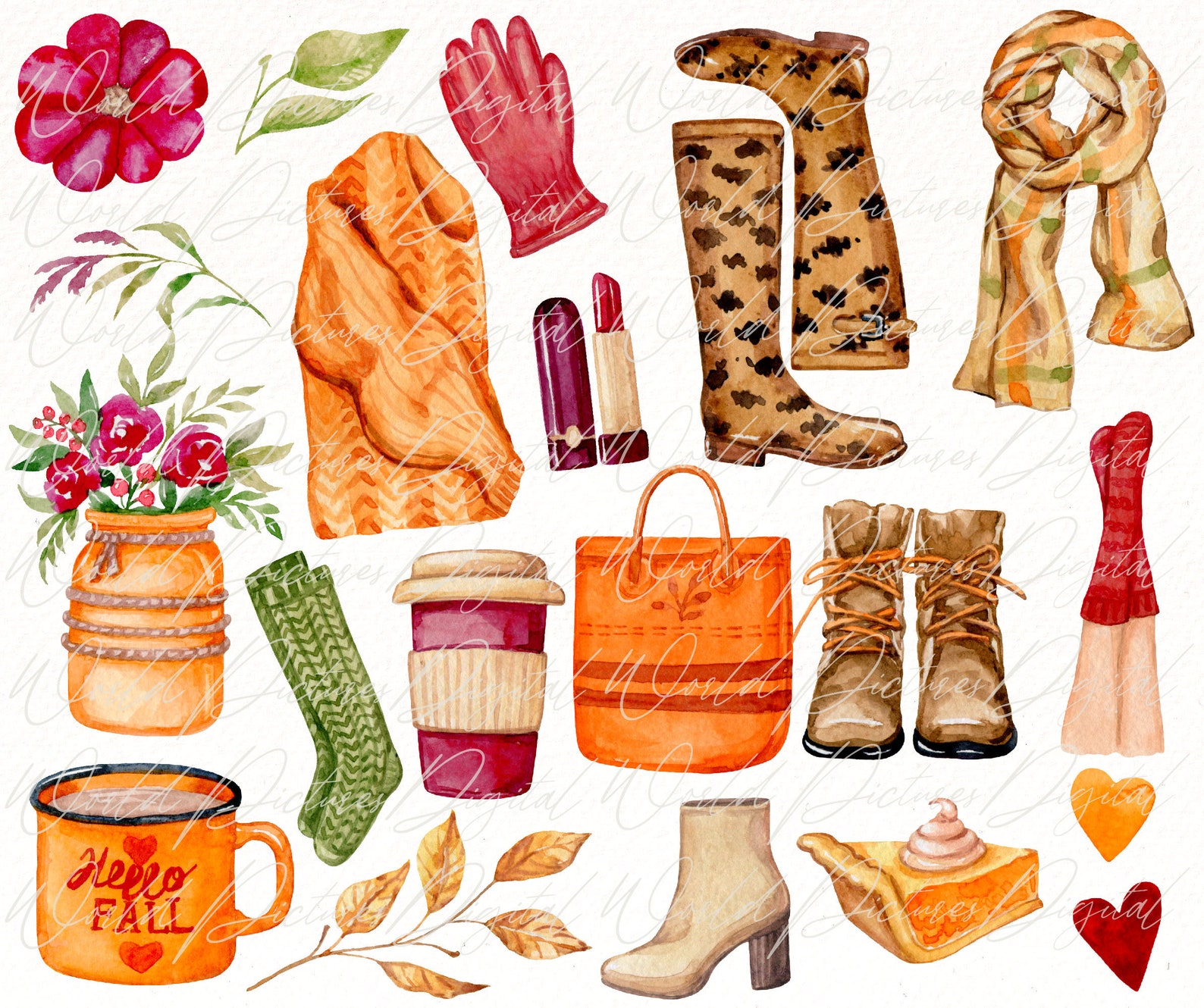 Watercolor Fall Clipart, Watercolor Autumn Season Clip Art, Autumn ...