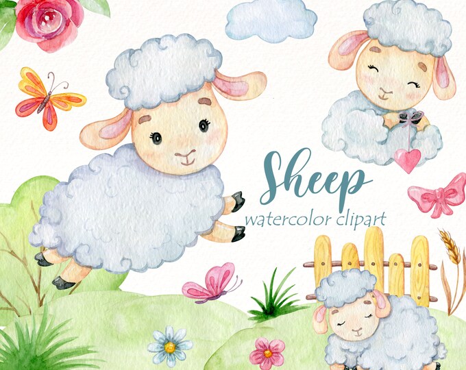 Watercolor Sheep Clipart / Farm Animal / PNG Files / Instant Download ...