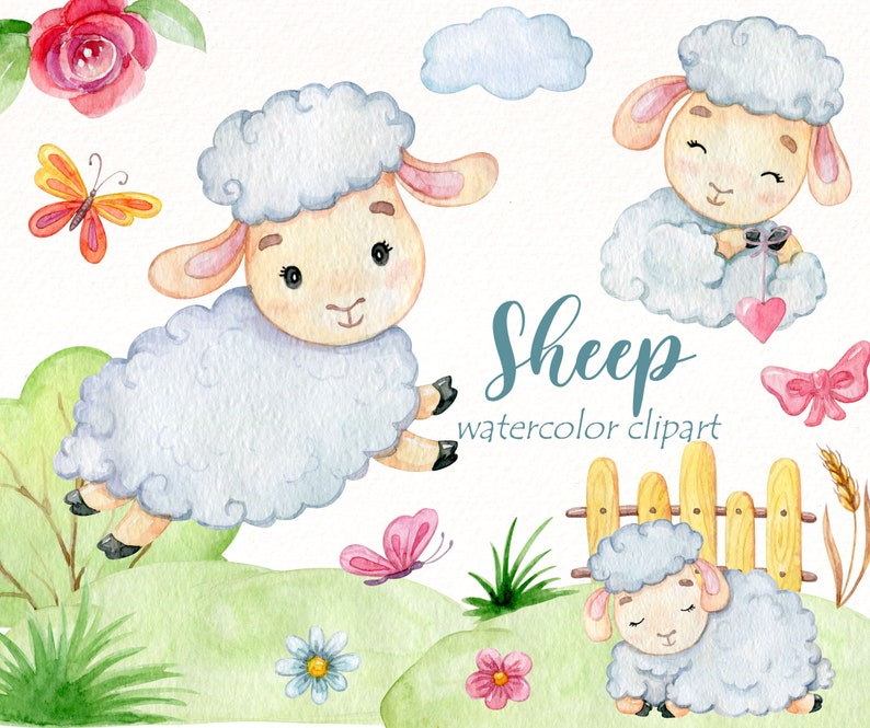 Cute Sheep Clipart Watercolor Farm Animal Clip Art Baby Lamb - Etsy