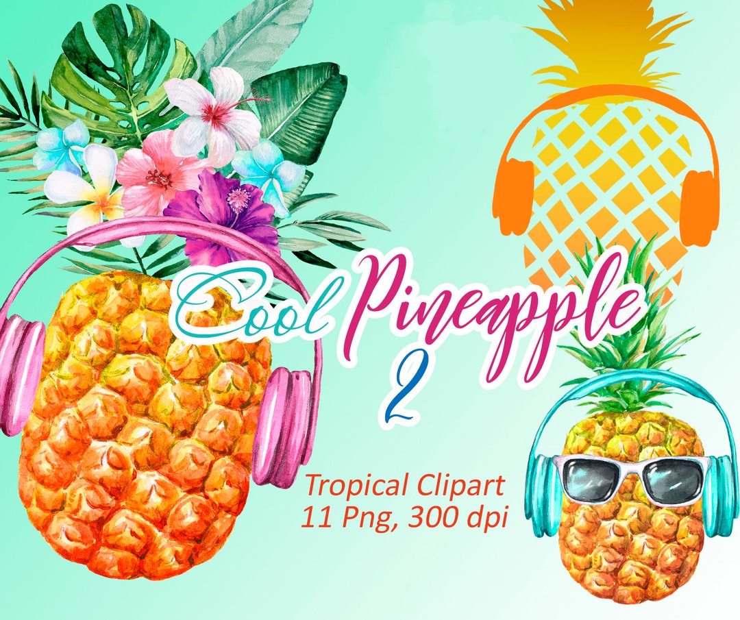 Watercolor Pineapple Clipart: Tropical Flowers, Summer Beach (digital ...