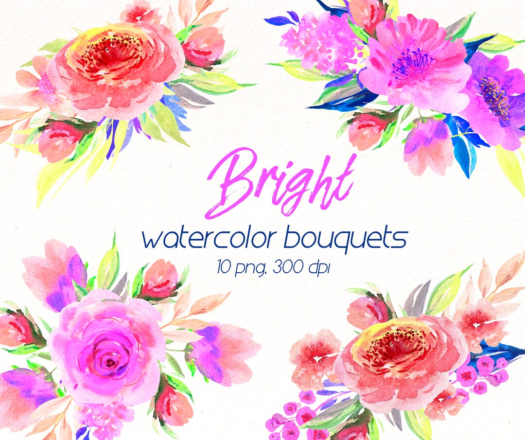 Watercolor Flower Clipart: Purple & Pink Floral Bouquets (digital ...