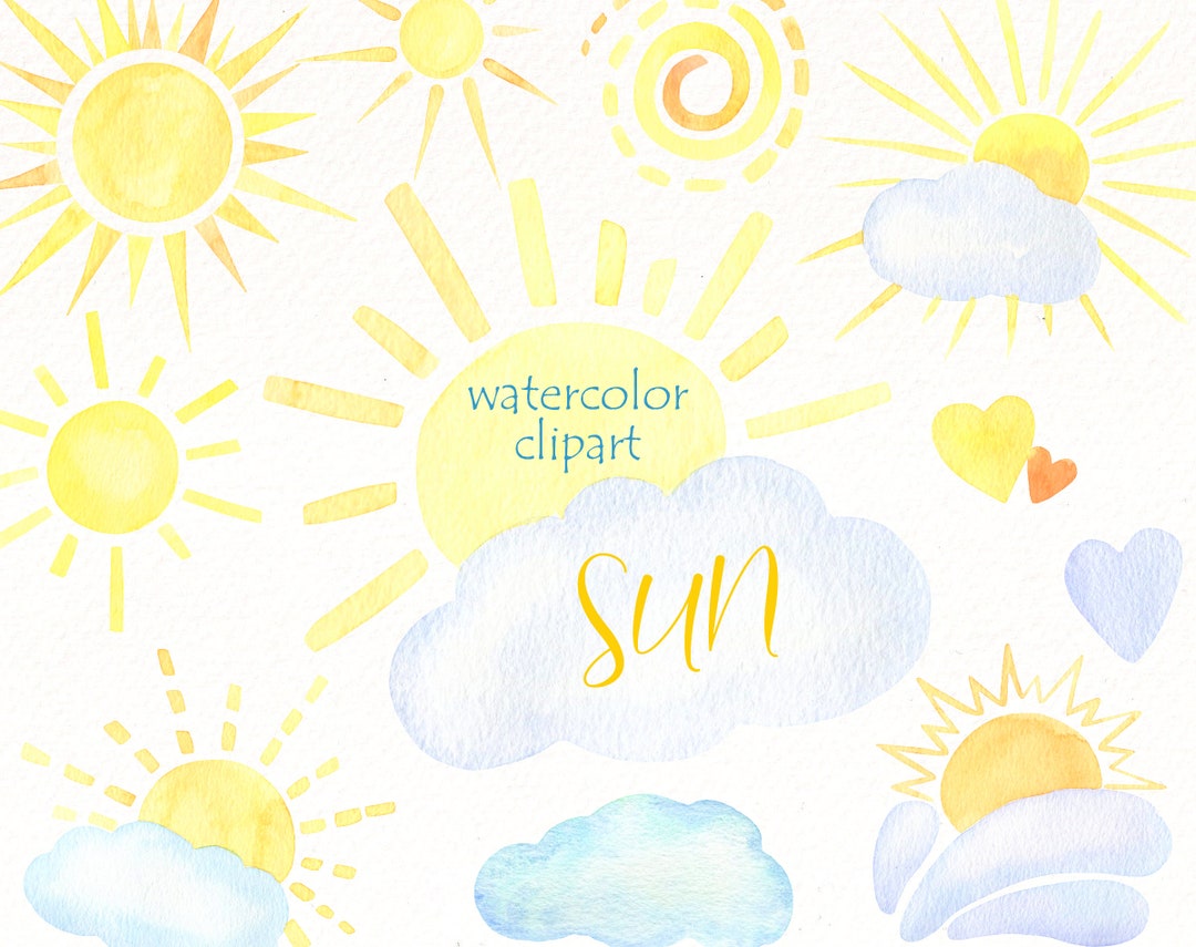 Watercolor Sun Clipart: Hand-painted Summer & Nursery Designs (PNG ...