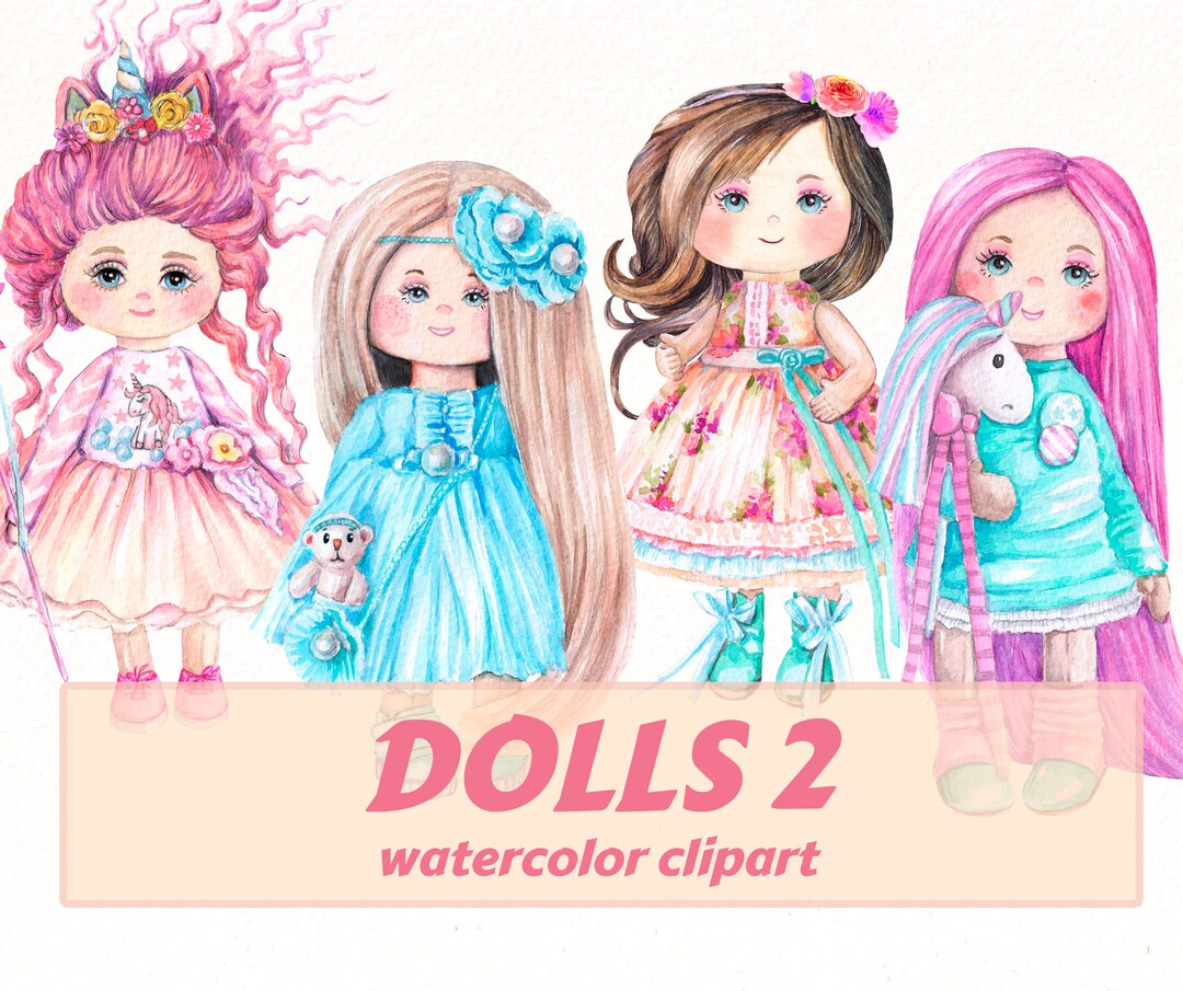 Watercolor Clipart Dolls, Set of Cartoon Girls, Cute Princess for ...
