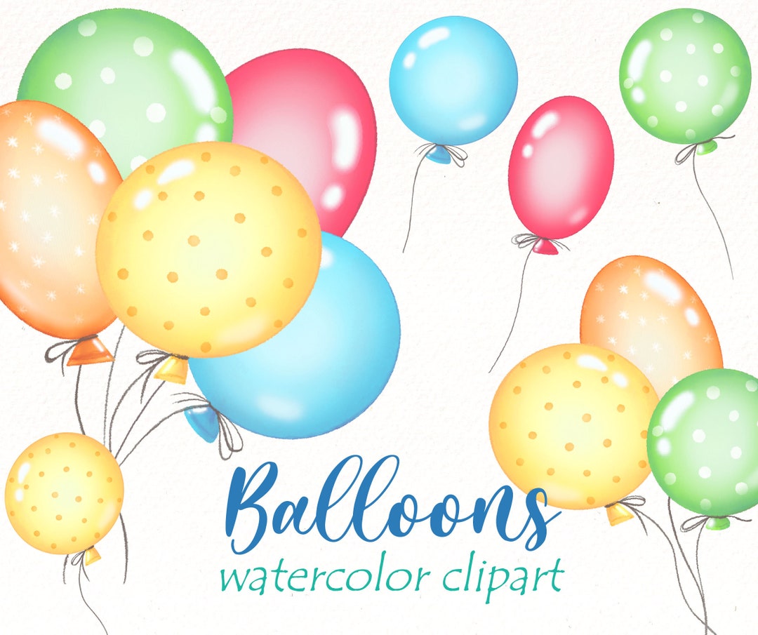 Watercolor Balloons Clipart, Birthday Party Clip Art, Balloon Png ...