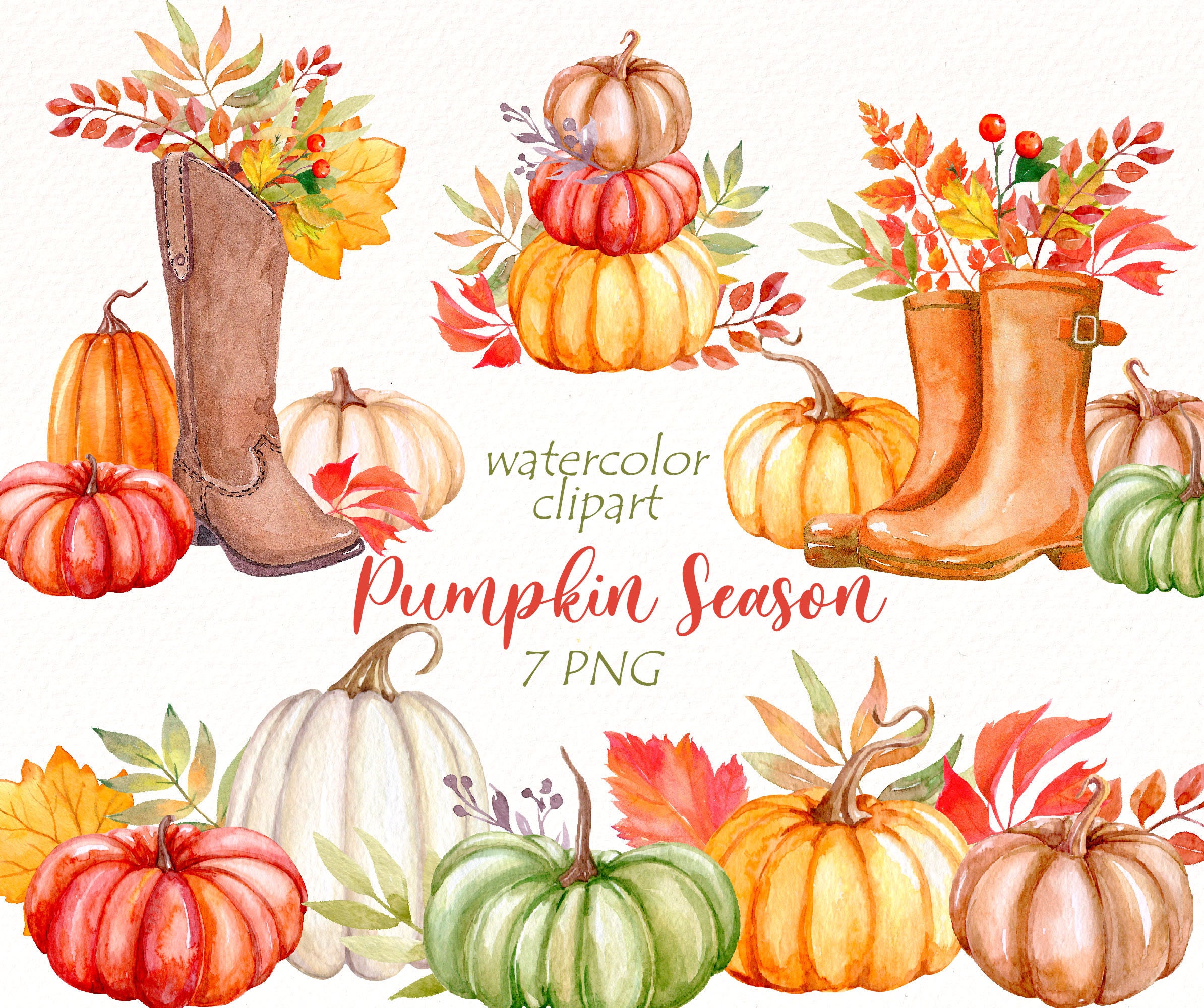 Fall Pumpkin Clipart, Watercolor Autumn Pumpkins, Pumpkin Clip Art ...