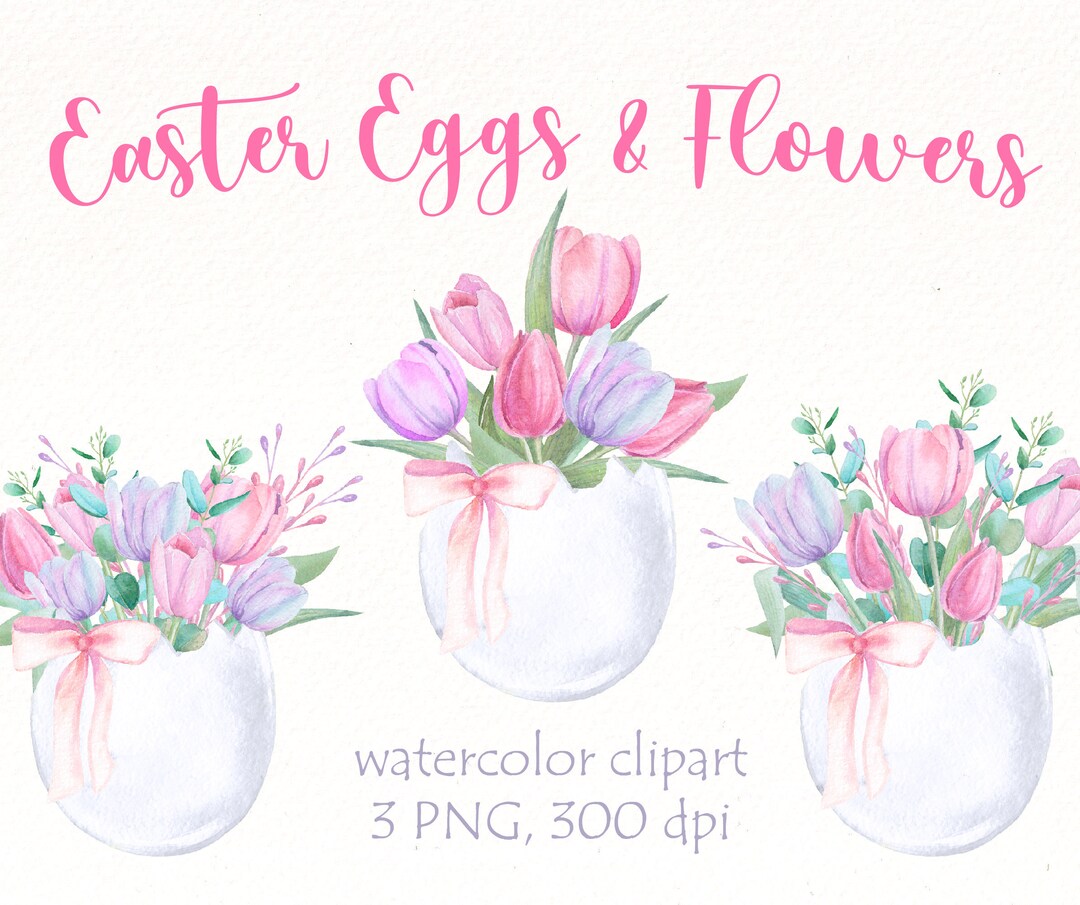 Easter Egg Floral Clipart: Watercolor Spring Bouquets (digital Download ...