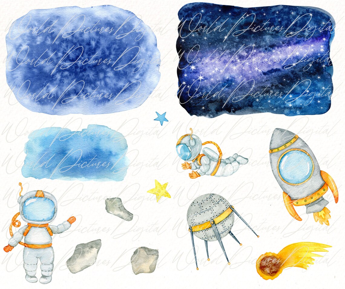 Space Watercolor Clipart , Outer Space Clip Art, Planets Png, Astronaut ...