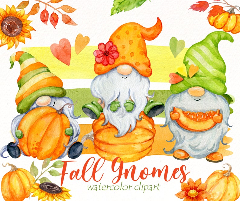 Watercolor Fall Gnomes Clipart, Thanksgiving Gnome PNG, Pumpkin Clip ...