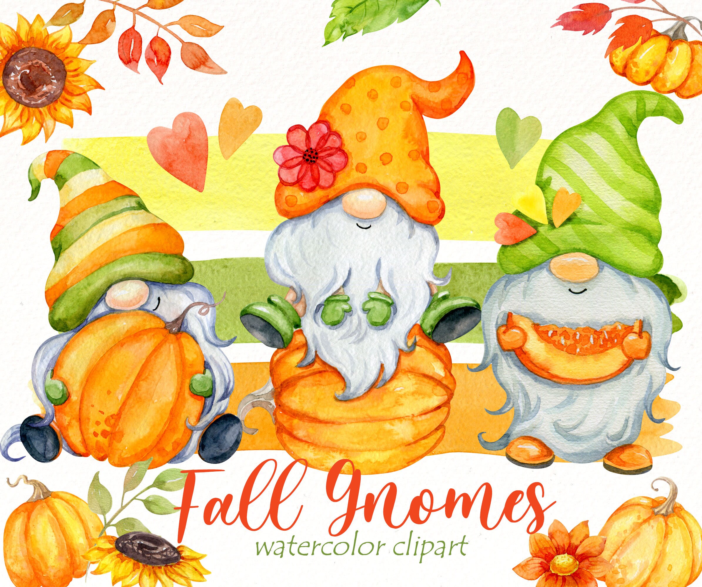 Watercolor Fall Gnomes Clipart, Thanksgiving Gnome PNG, Pumpkin Clip ...