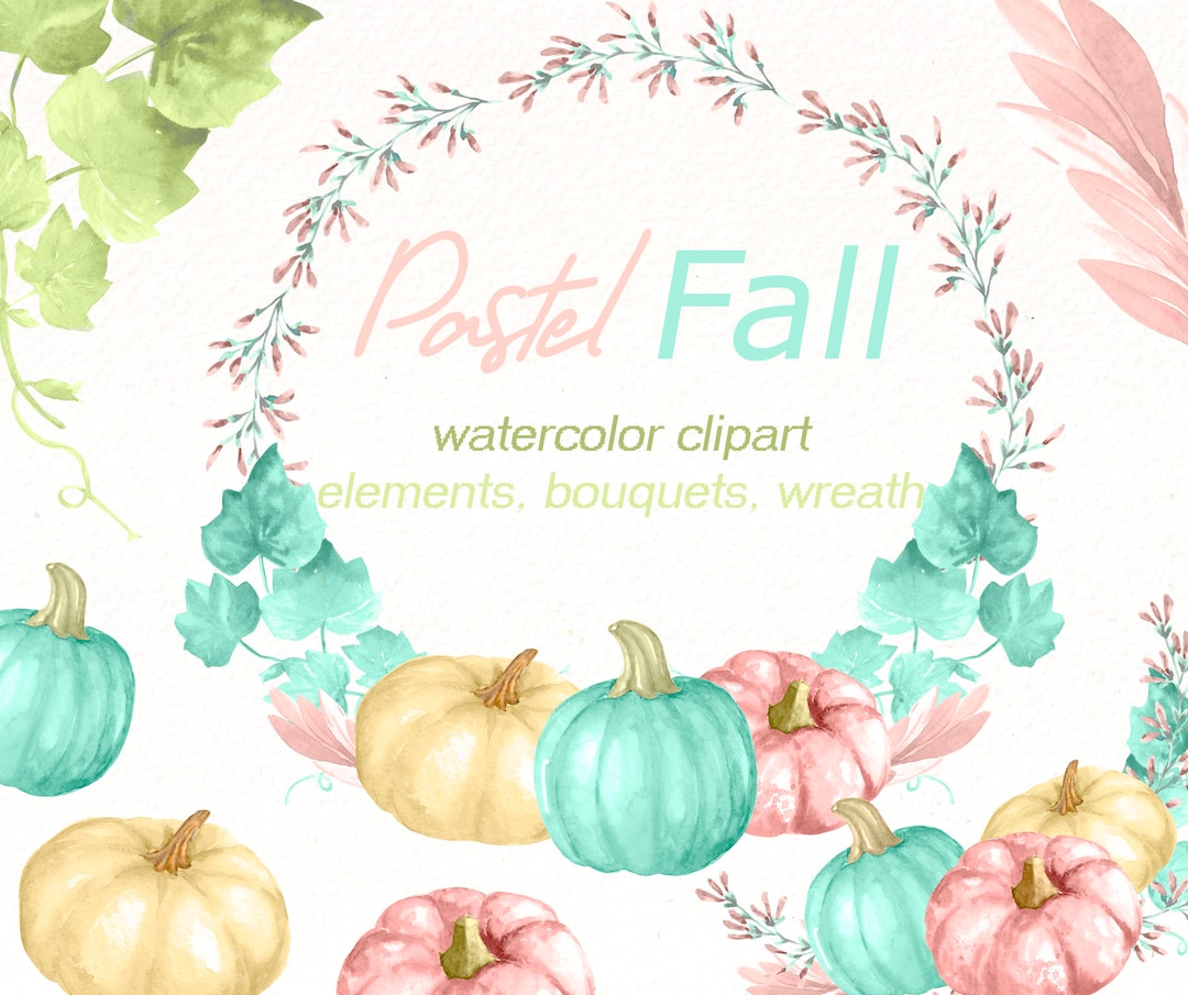 Fall Pumpkin Clipart, Watercolor Pastel Pumpkins, Autumn Clip Art ...