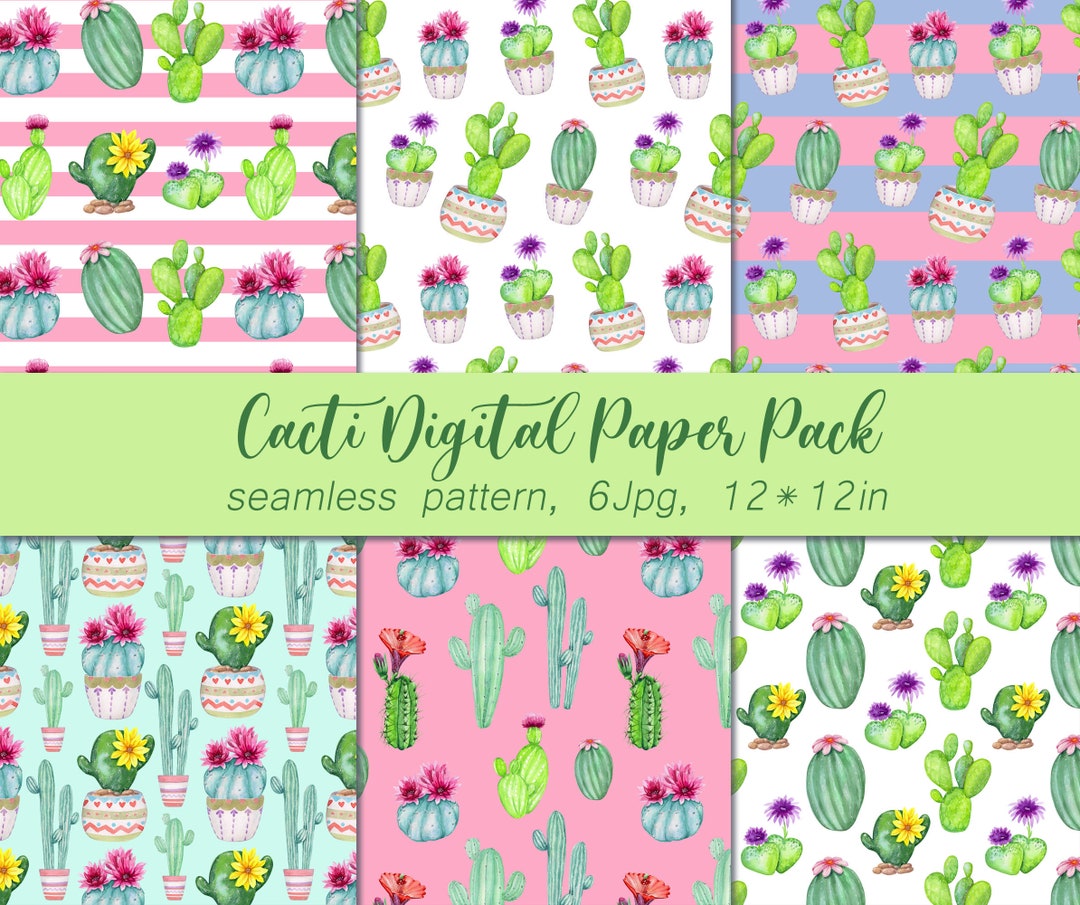 Watercolor Cactus Digital Paper: Seamless Botanical Patterns (digital ...
