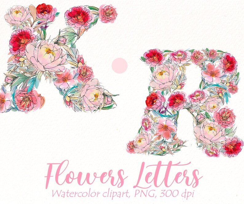 Floral Alphabet Png Clipart, Watercolor Flowers Alphabet, Digital ...