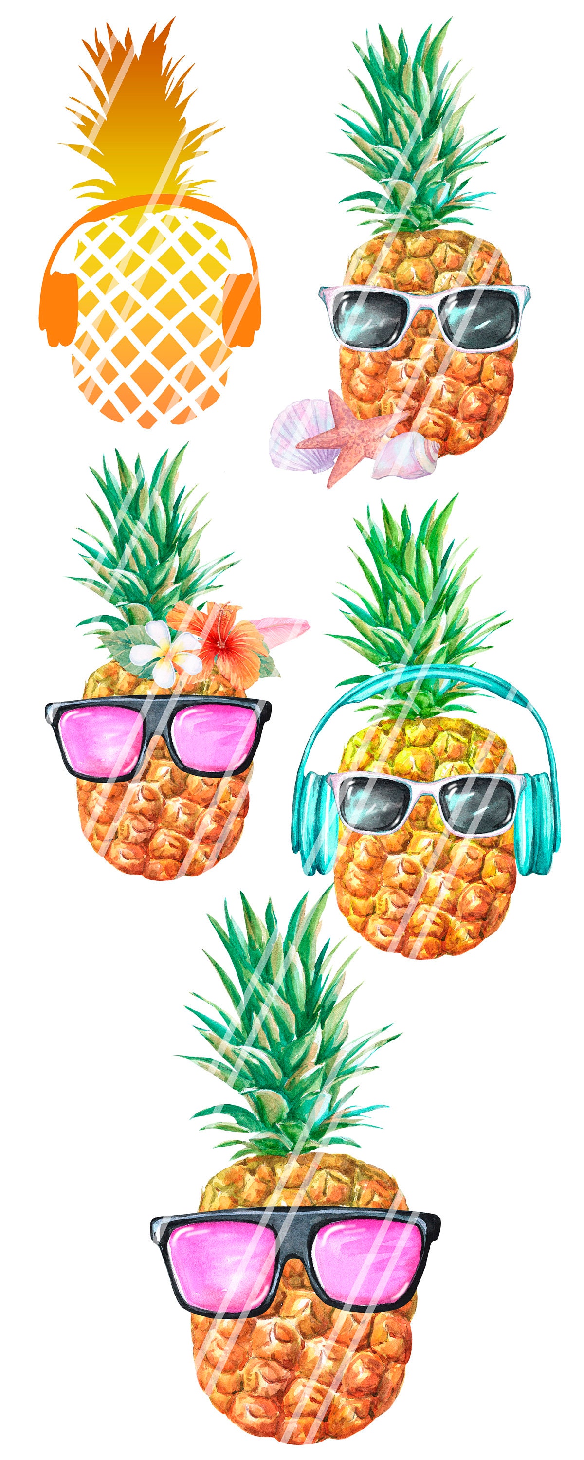 Watercolor Pineapple Clipart: Tropical Flowers, Summer Beach (digital ...