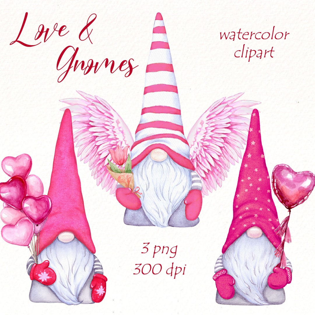 Valentine Gnomes PNG Watercolor Clipart, Valentine's Day PNG, Love ...