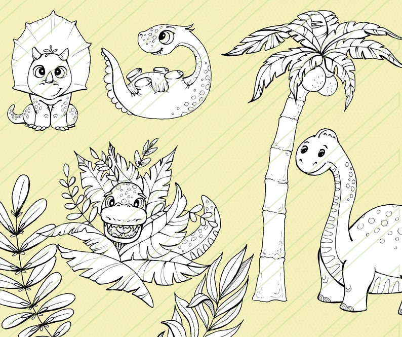 Dinosaur Clipart PNG: Hand-drawn Black Line Art (digital Download) - Etsy