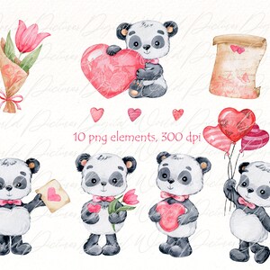 Panda Watercolor Clipart Valentine's Day Clip Art Cute - Etsy