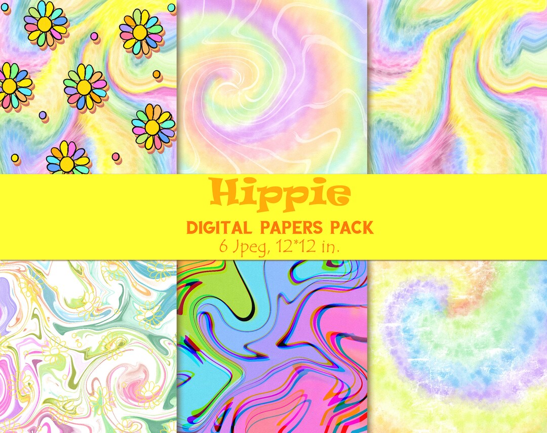 Hippie Digital Paper, Funky Backgroud, Groovy Printable, Whimsacal ...