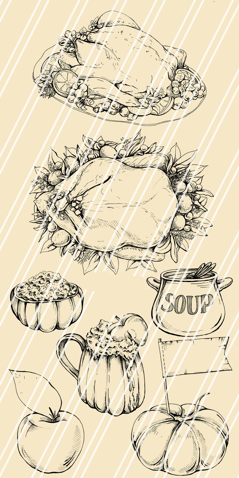 Thanksgiving Turkey Clipart: Fall Food Line Art (digital Download) - Etsy