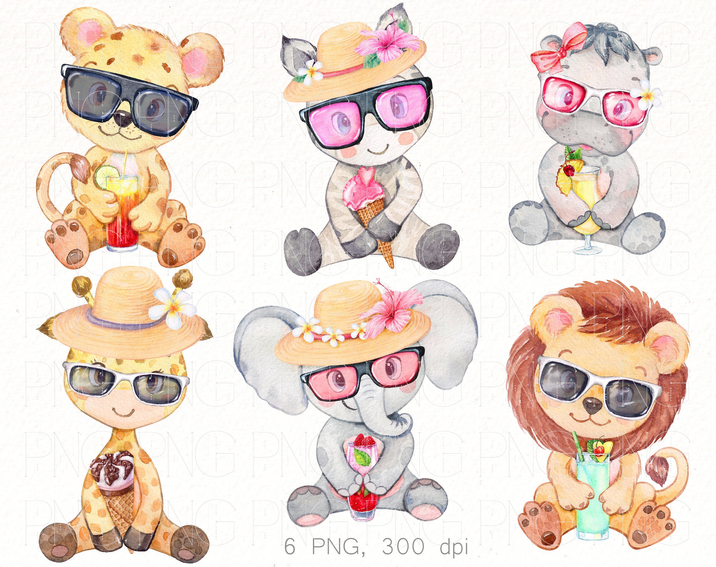 Summer Animals Watercolor Clipart, Tropical Animal Png, Baby Animal ...