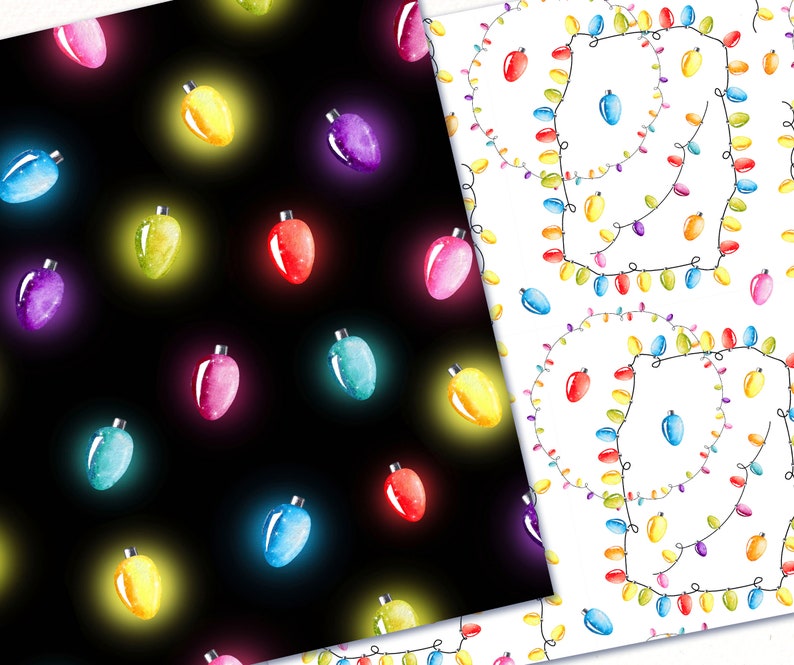 Christmas Lights Digital Paper, Holiday Seamless Pattern, Design Paper ...