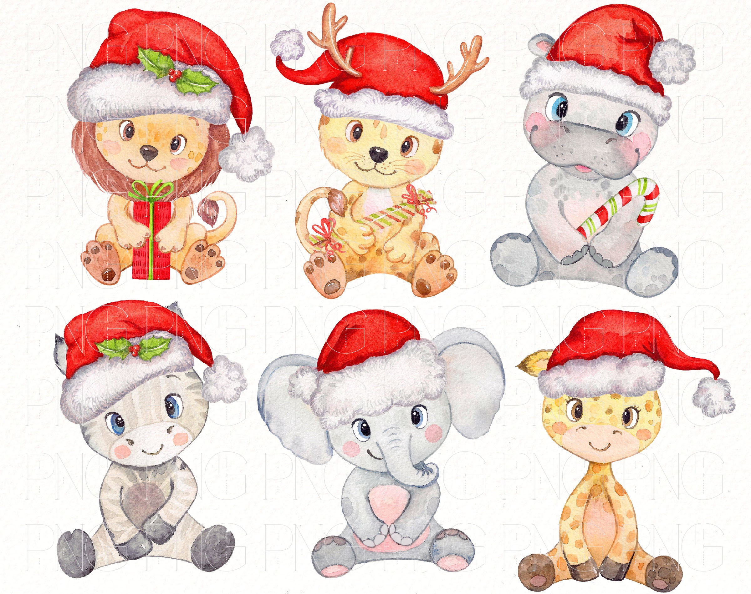 Christmas Animals Clipart, Watercolor Baby Safari Animal Png, Baby ...