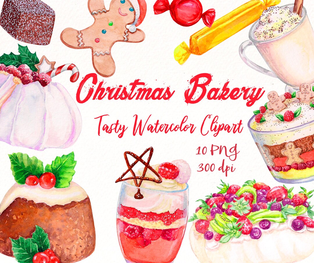 Christmas Bakery Clipart: Watercolor Holiday Desserts (PNG) - Etsy