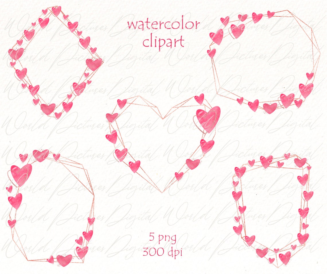 Watercolor Heart Valentine Frame Clipart, Valentine Png Wreath, Wedding ...
