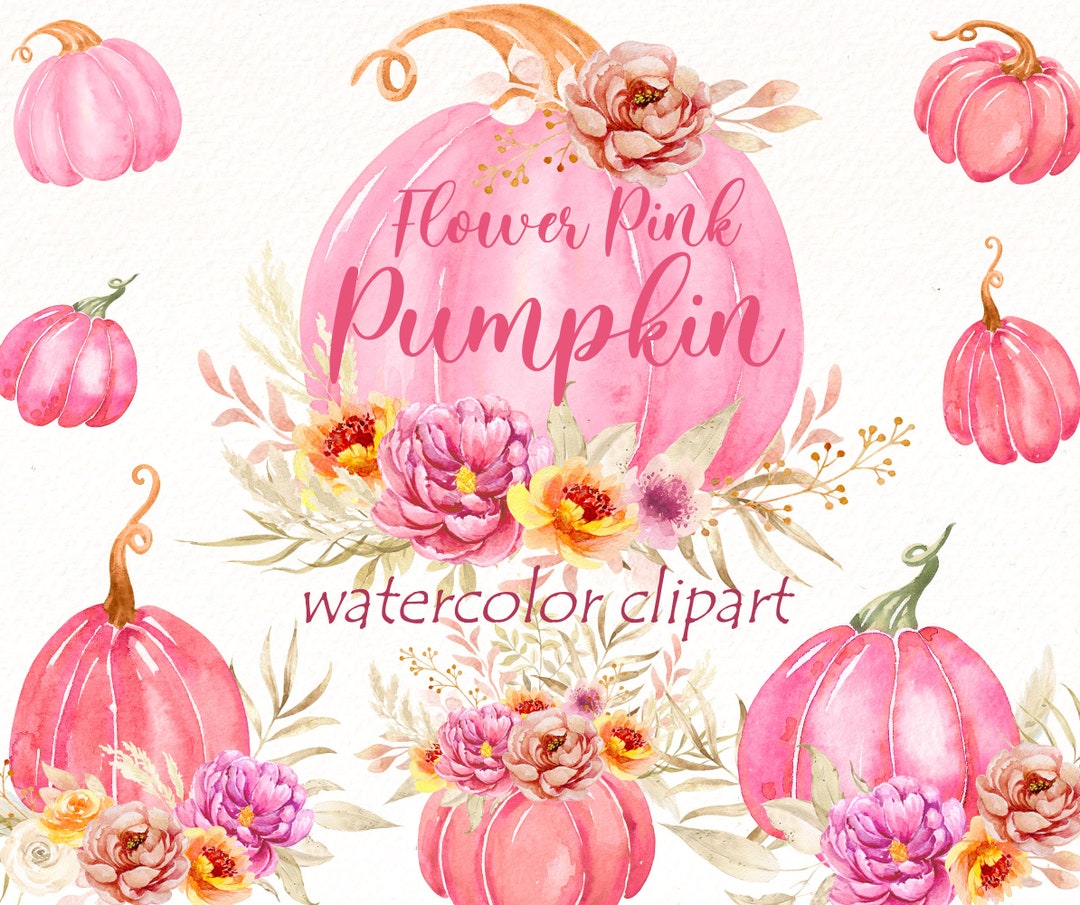 Pink Pumpkin Clipart, Watercolor Fall Clipart, Pastel Flowers Pumpkin ...