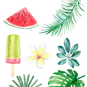 Watercolor Tropical Clipart , Summer Hand Painted Clip Art , Flamingo ...