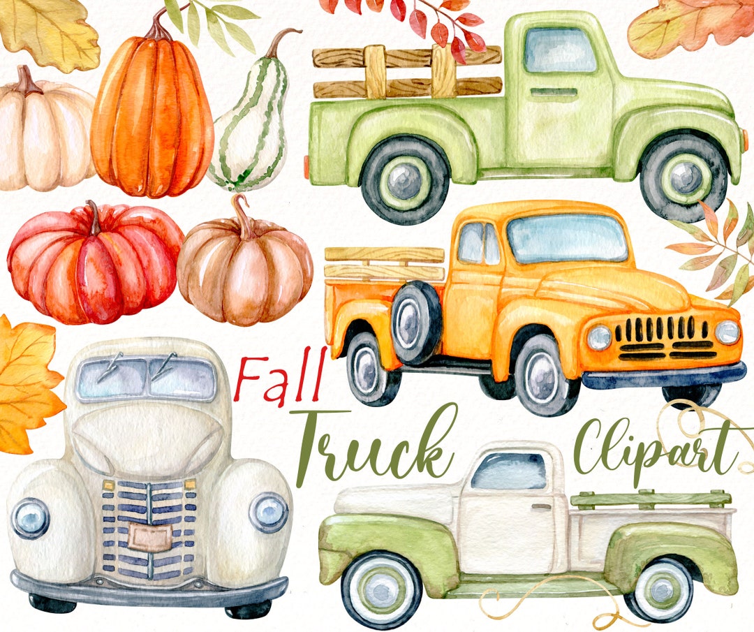 Fall Truck Clipart, Watercolor Autumn Harvest Pumpkin Clip Art ...