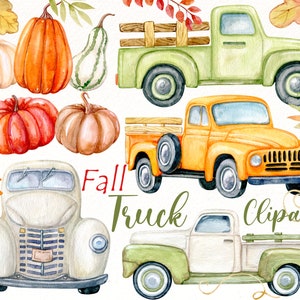 Fall Truck Clipart, Watercolor Autumn Harvest Pumpkin Clip Art ...