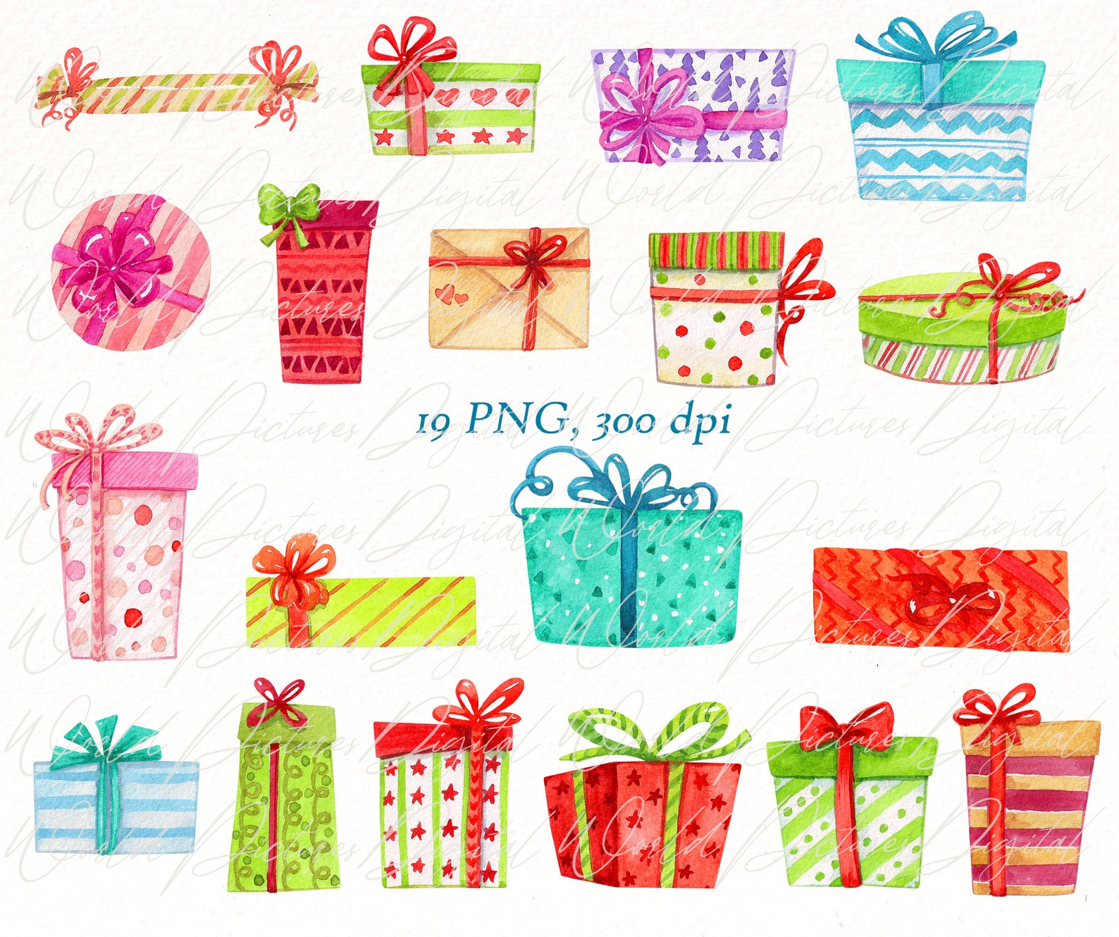 Christmas Gift Boxes Watercolor Clipart, Holiday Stickers (PNG Digital ...