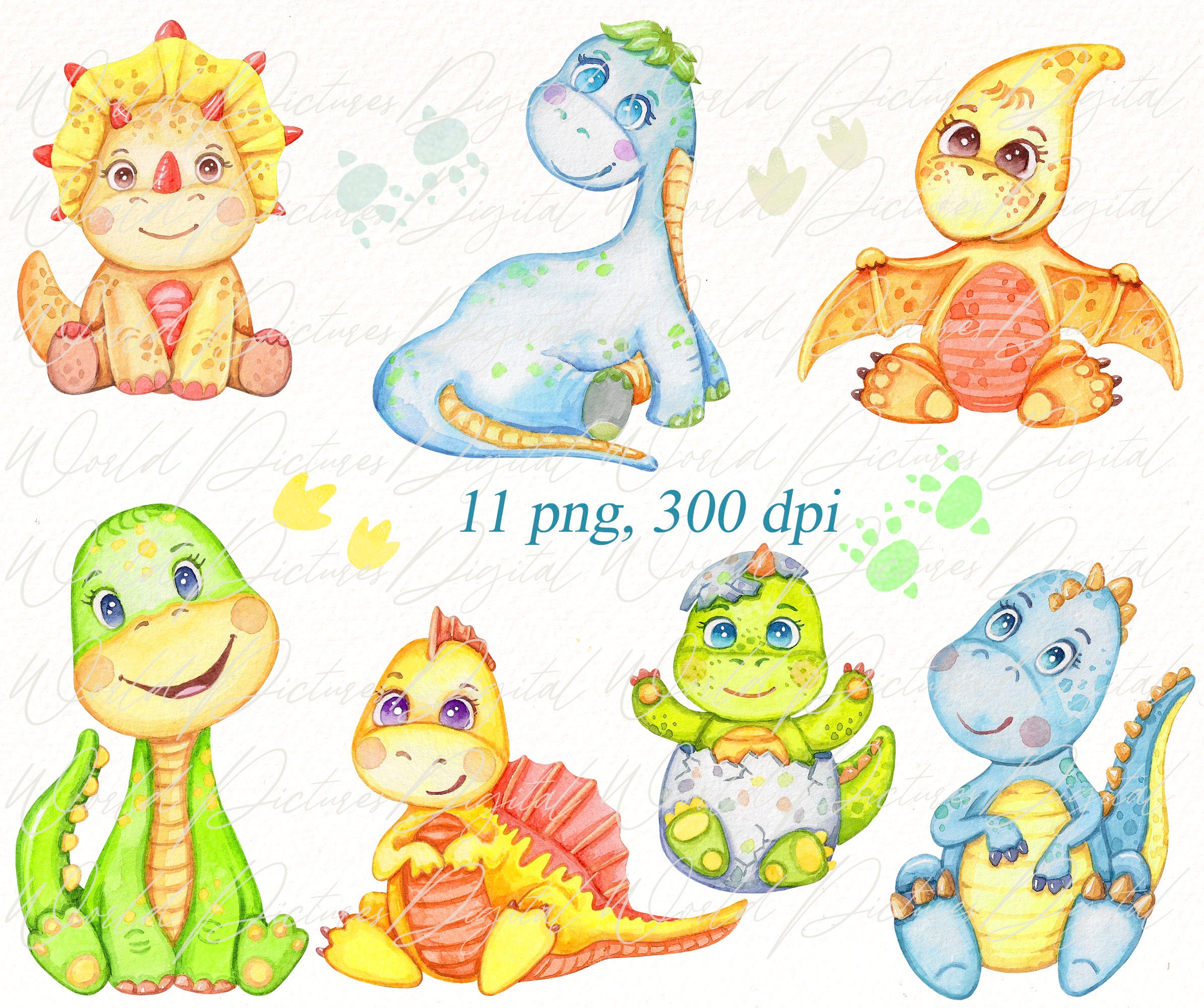 Watercolor Dinosaur Clipart, Cute Dino PNG (digital Download) - Etsy