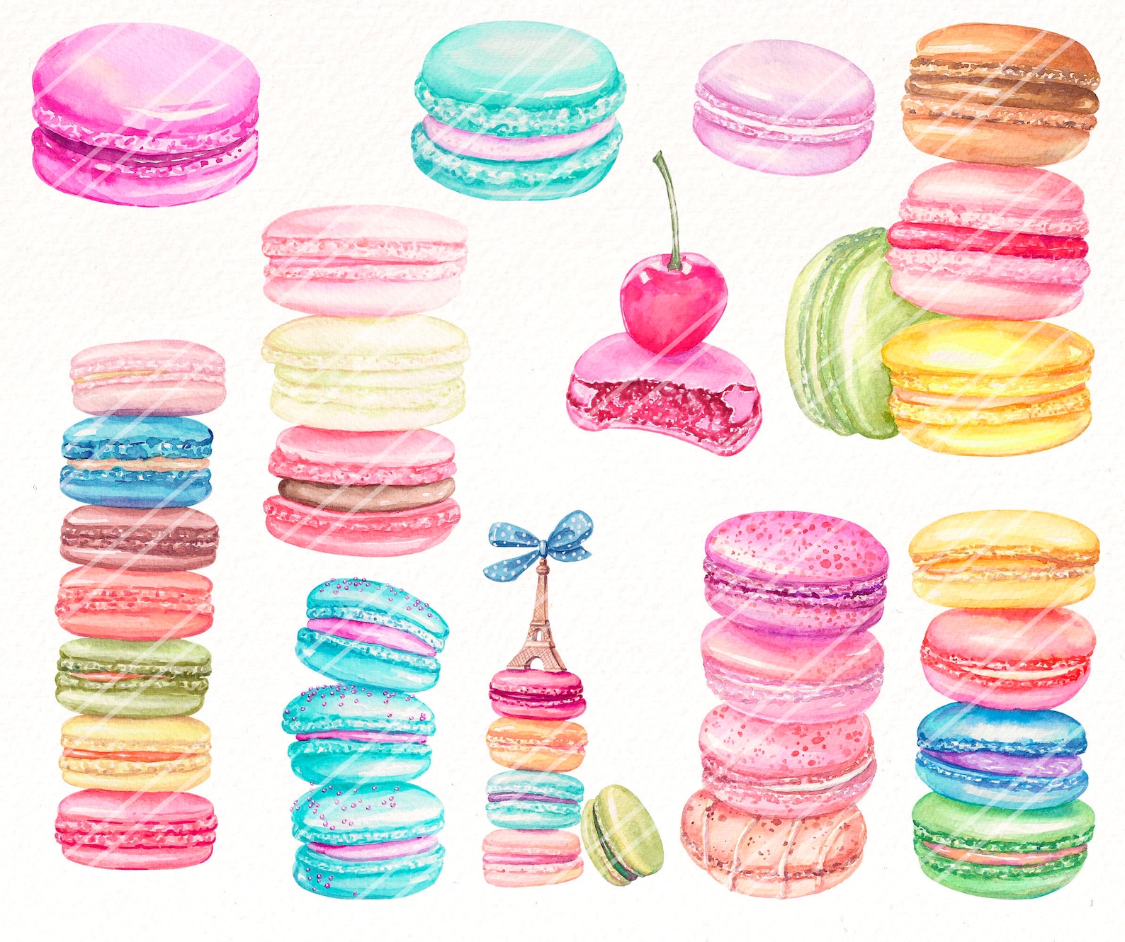 Watercolor Macaroons Clipart, French Patisseries, Macaroon Clip Art ...