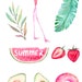 Tropical Watercolor Clipart , Summer Hand Painted Clip Art , Flamingo ...