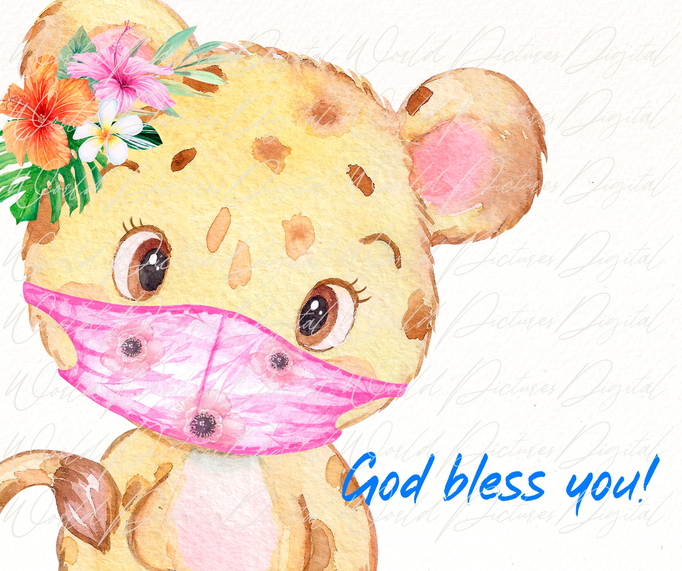 Safari Animals Png, Face Mask Clipart, Kids Cliparts, Watercolor Animal ...