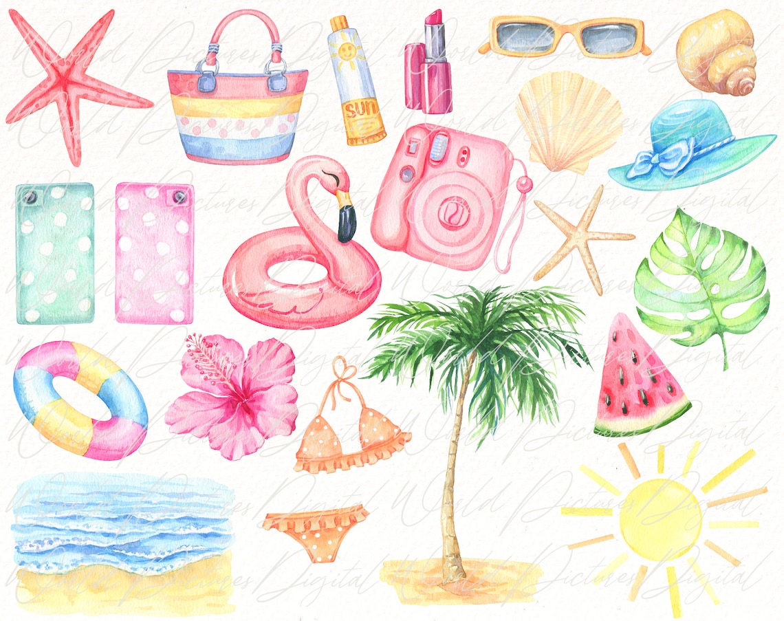 Beach Watercolor Clipart, Summer Clipart, Woman Clipart Png, Sun Png ...