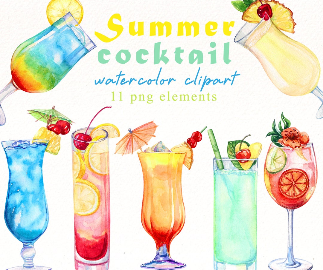 Watercolor Cocktails Clipart , Tropical Drinks Clipart , Summer ...