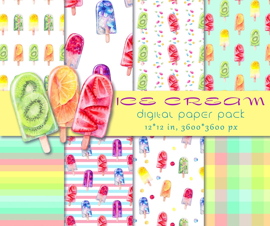 Summer Digital Paper Pack , Ice Cream Seamless Pattern , Food ...
