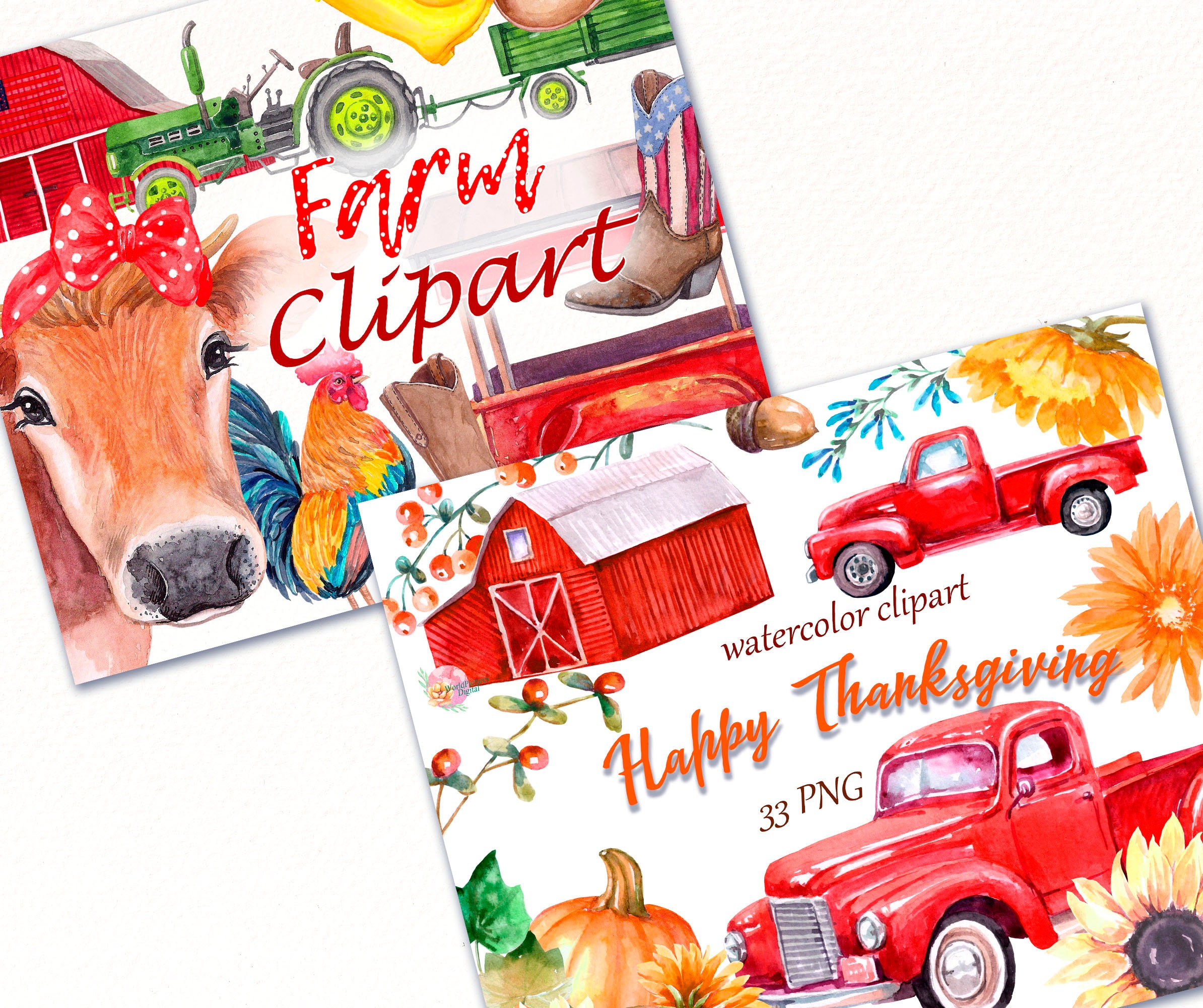 Thanksgiving Watercolor Clipart Bundle: Autumn Harvest PNG (digital ...
