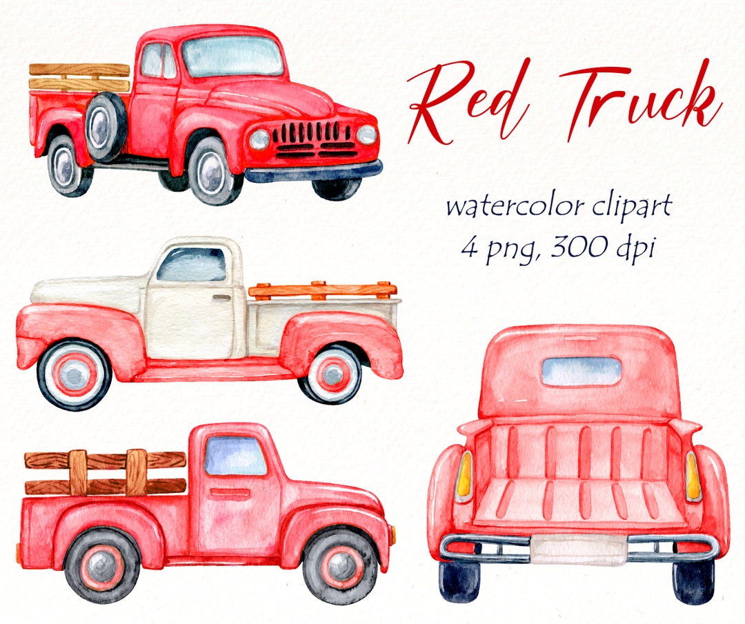 Red Truck PNG Clipart, Watercolor Vintage Pickup Truck Clip Art ...