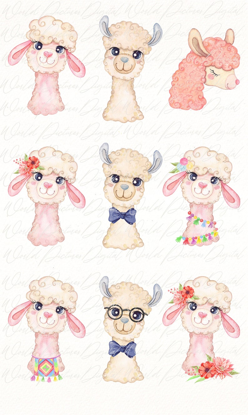 Watercolor Llama Clipart , Llama Head With Flowers , Alpaca Clip Art ...