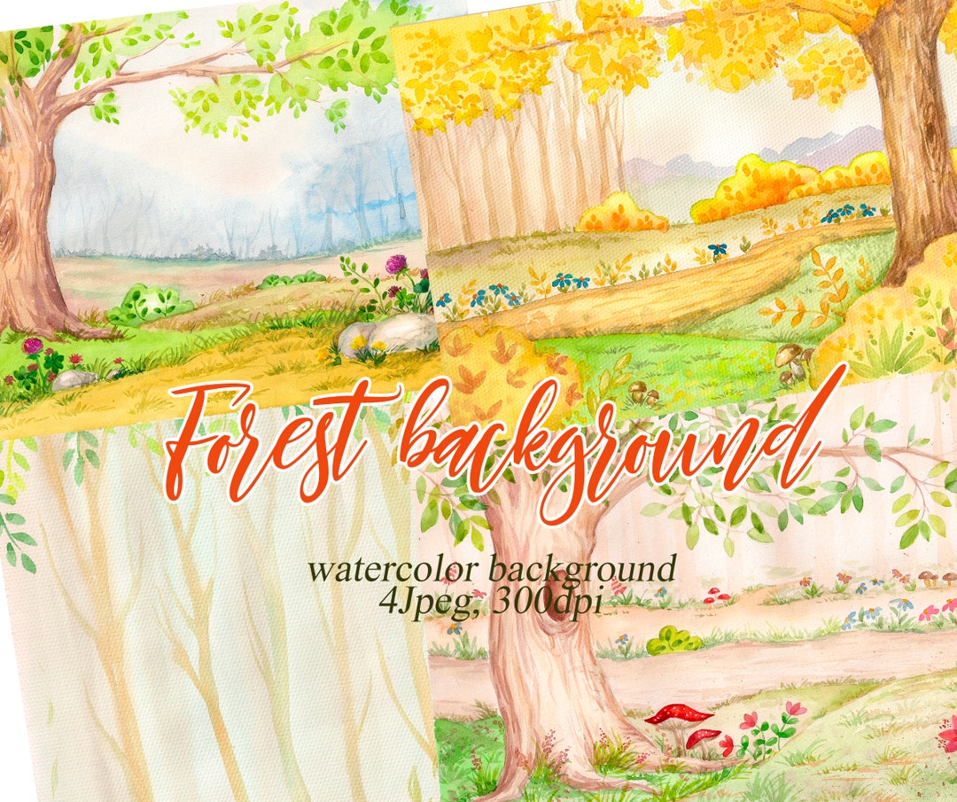 Fall Forest Watercolor Backgrounds: Woodland Nursery Art (digital ...