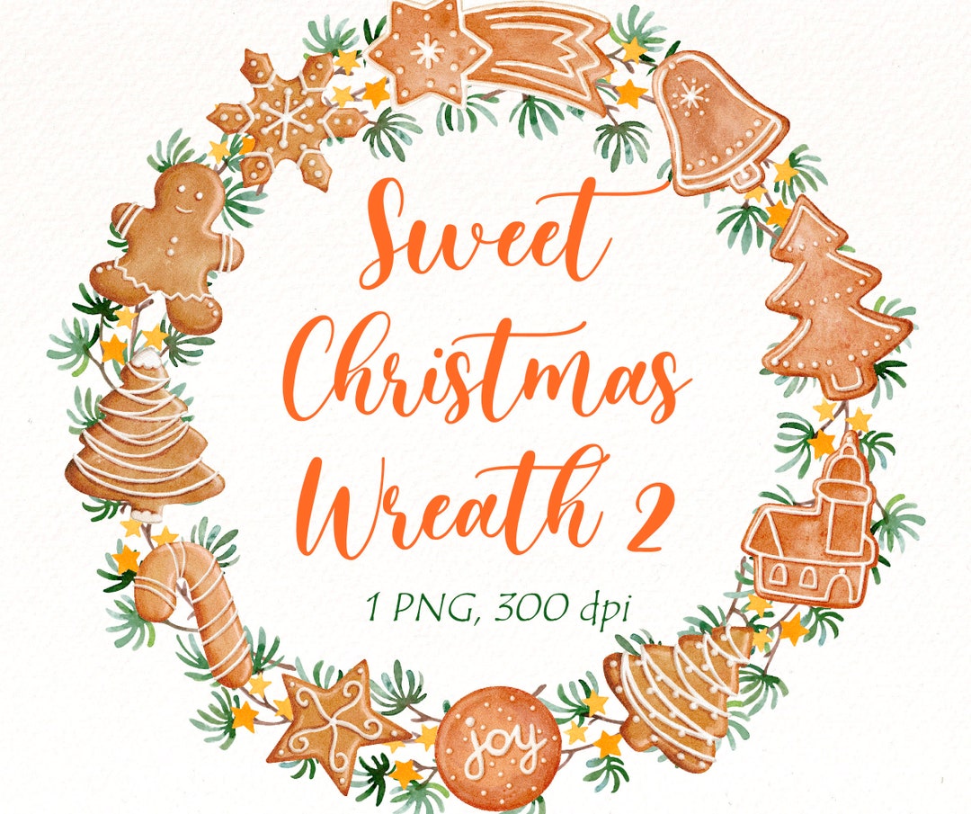 Christmas Cookies Wreath Watercolor Clipart, Gingerbread PNG Clipart ...