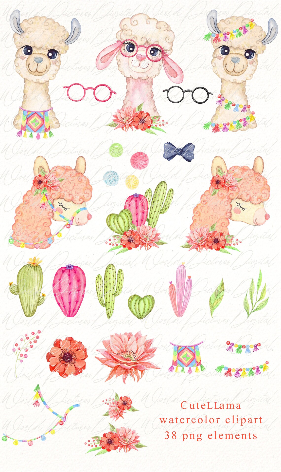 Watercolor Llama Clipart , Llama Head With Flowers , Alpaca Clip Art ...